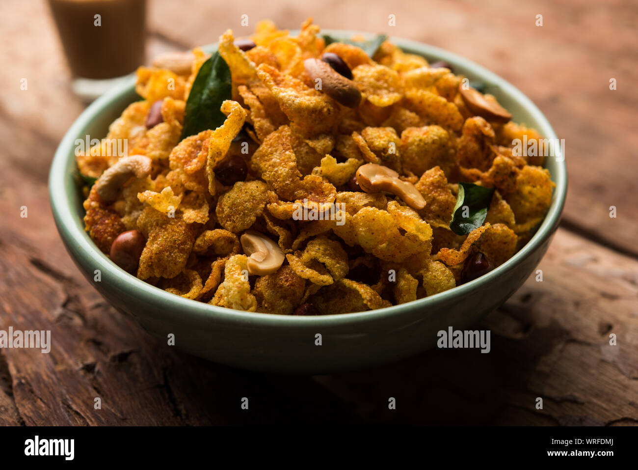 Cornflake Chivda or Corn Chiwda loaded with peanuts and Cashew. Served ...