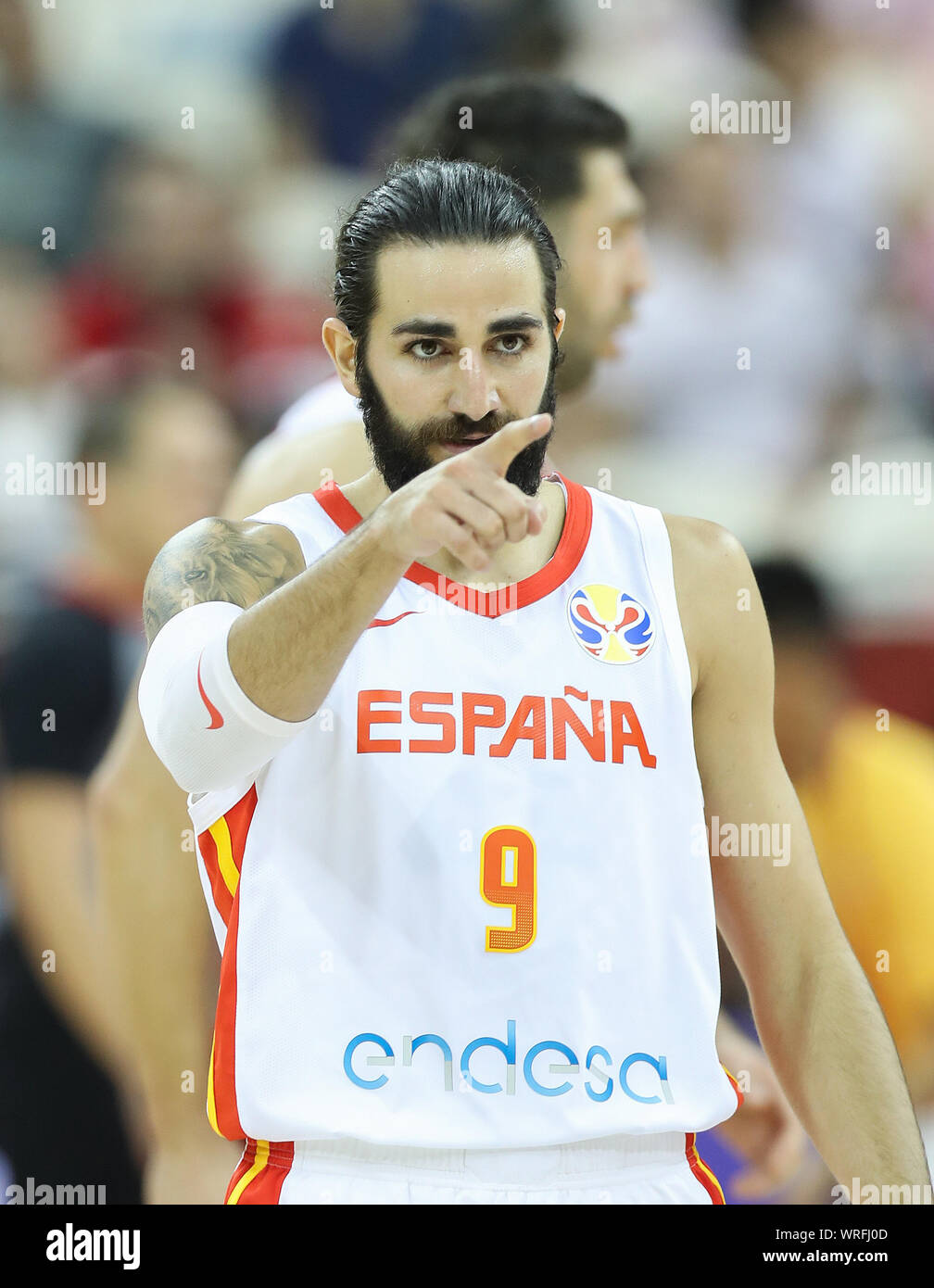 Shanghai, China. 10th Sep, 2019. Ricky Rubio of Spain gestures during ...