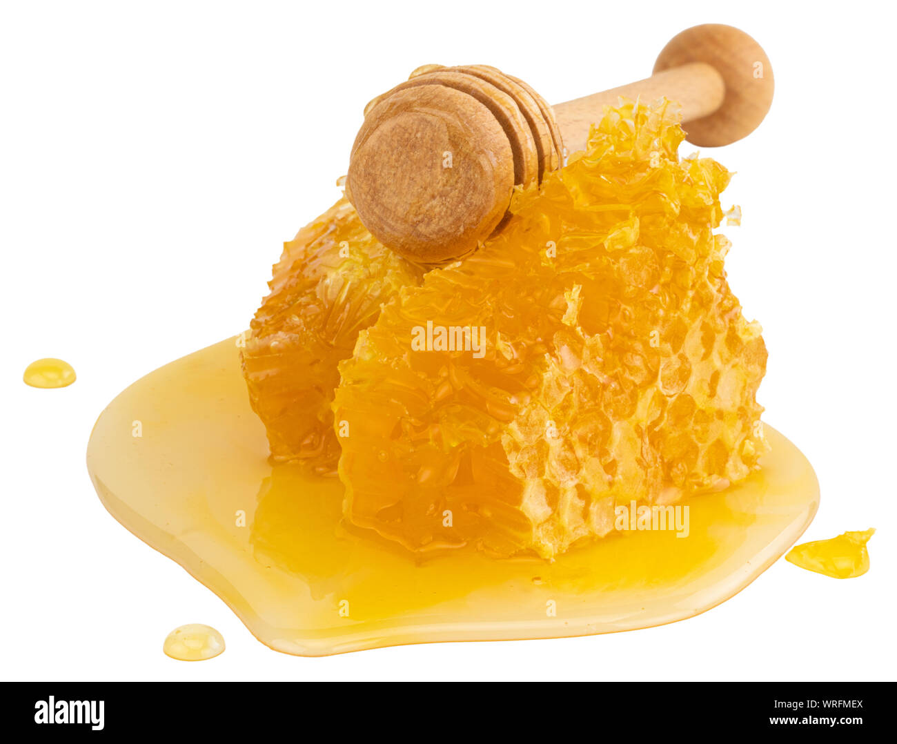 Honeycomb with honey dipper isolated on white background Stock Photo ...
