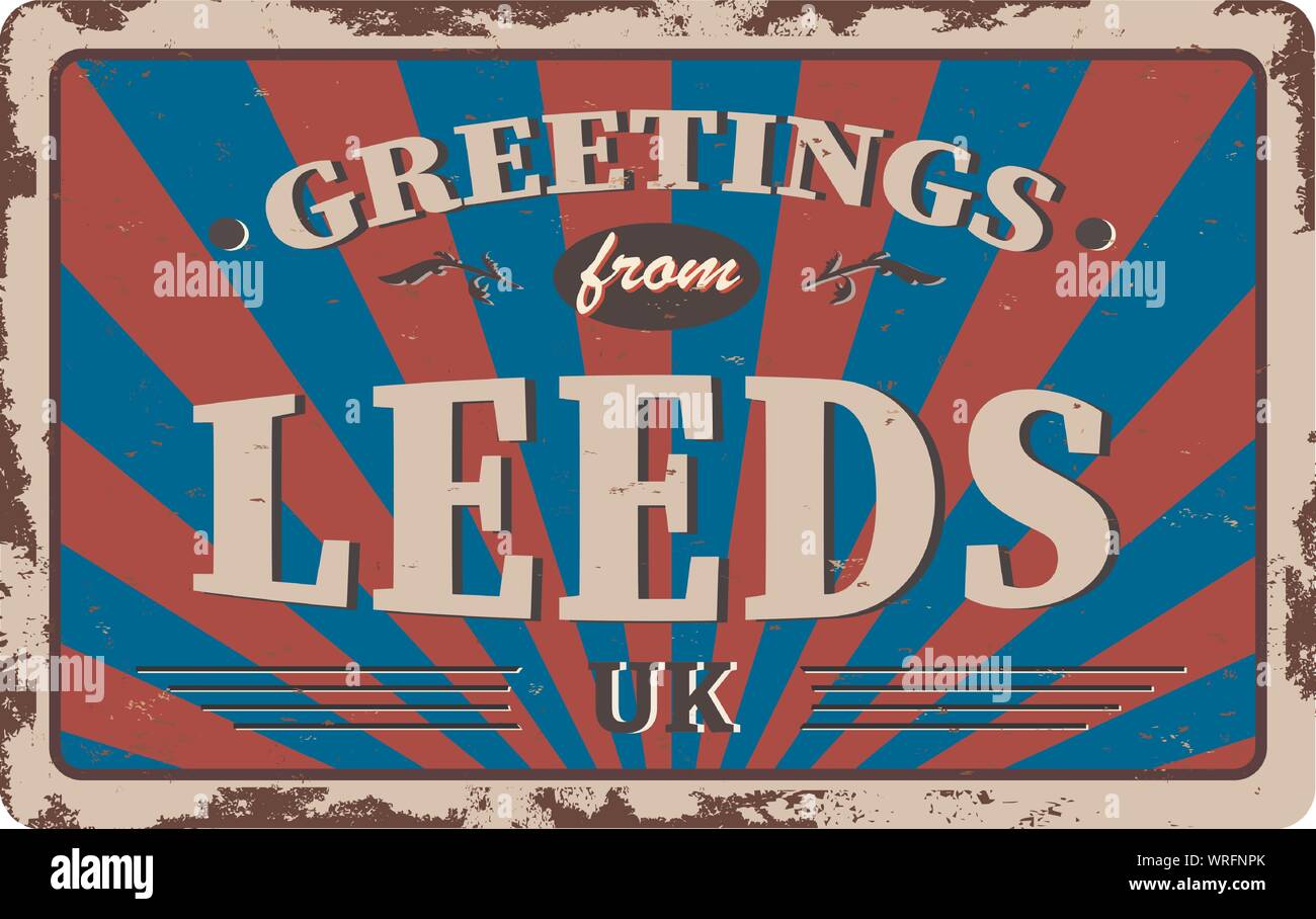 leeds united kingdom greeting sign art rusteed plate on white ...