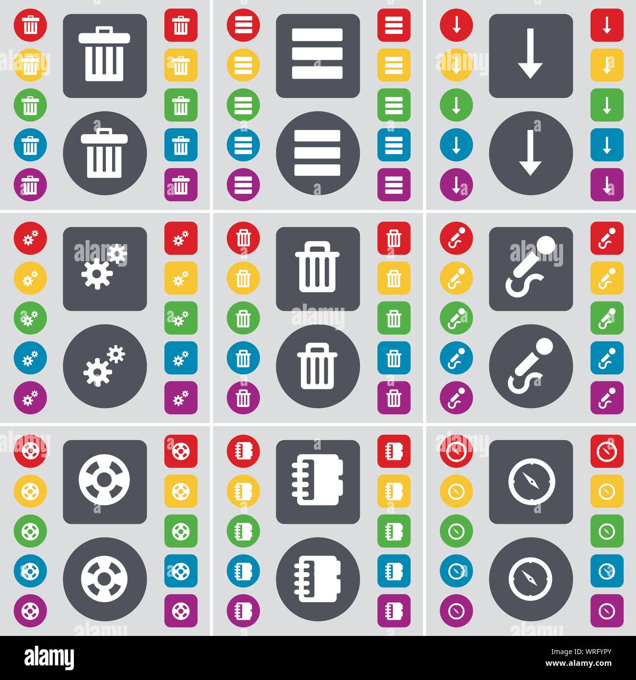 Trash can, Apps, Arrow down, Gear, Trash can, Microphone, Videotape ...