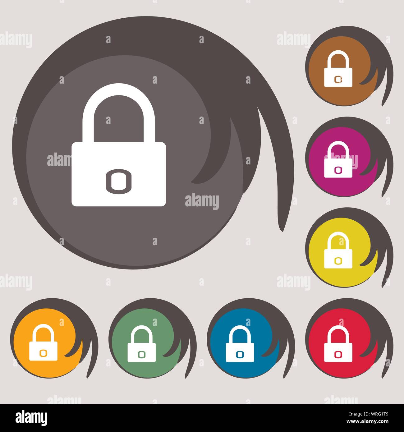 Lock sign icon. Locker symbol. Symbols on eight colored buttons. Vector ...