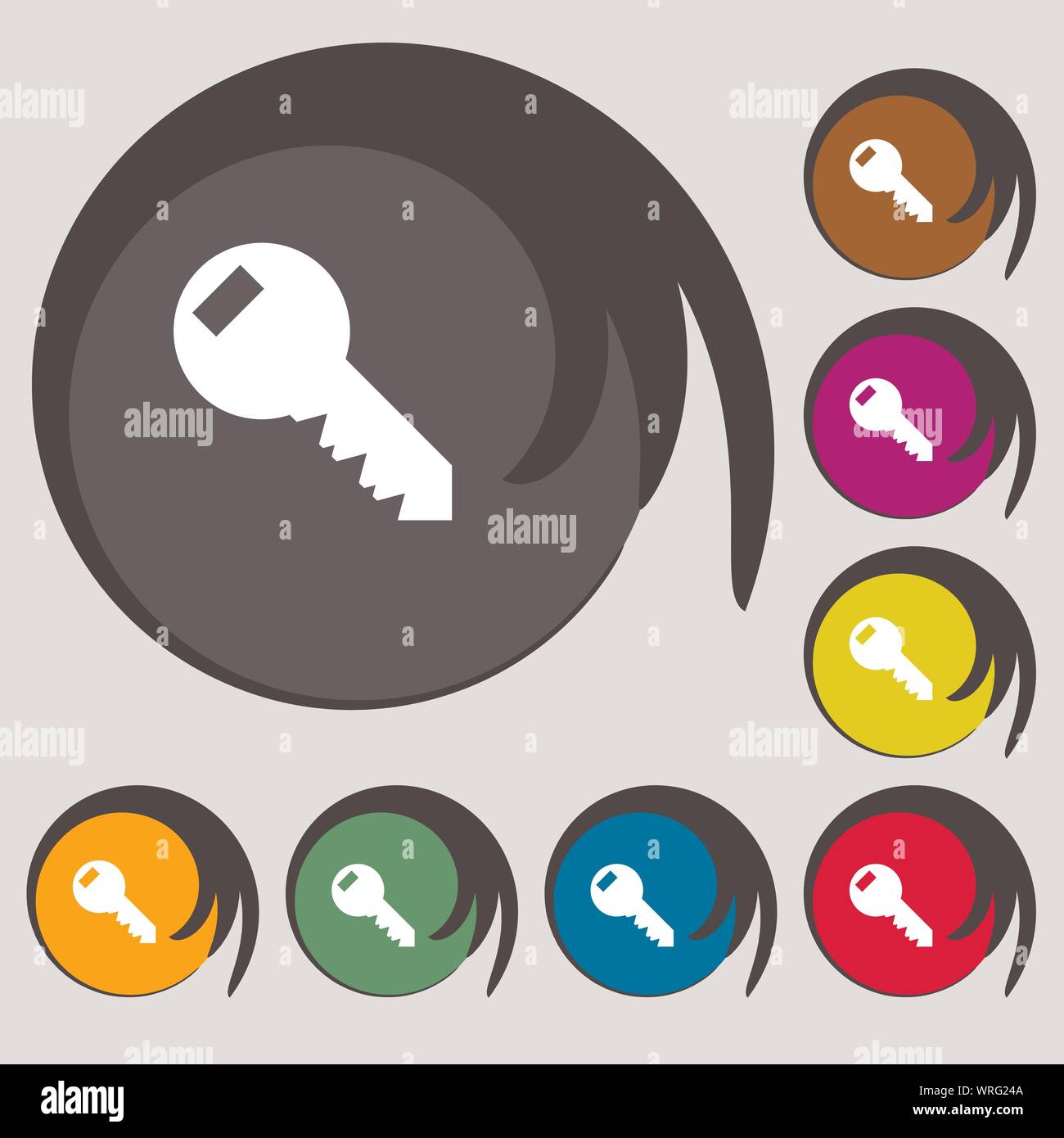 Key sign icon. Unlock tool symbol.. Symbols on eight colored buttons ...