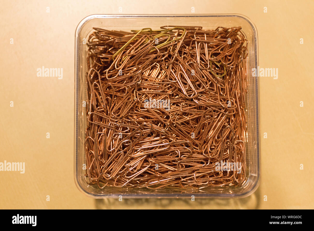 Bunch of Paper Clips in Box at Desk Stock Photo - Alamy