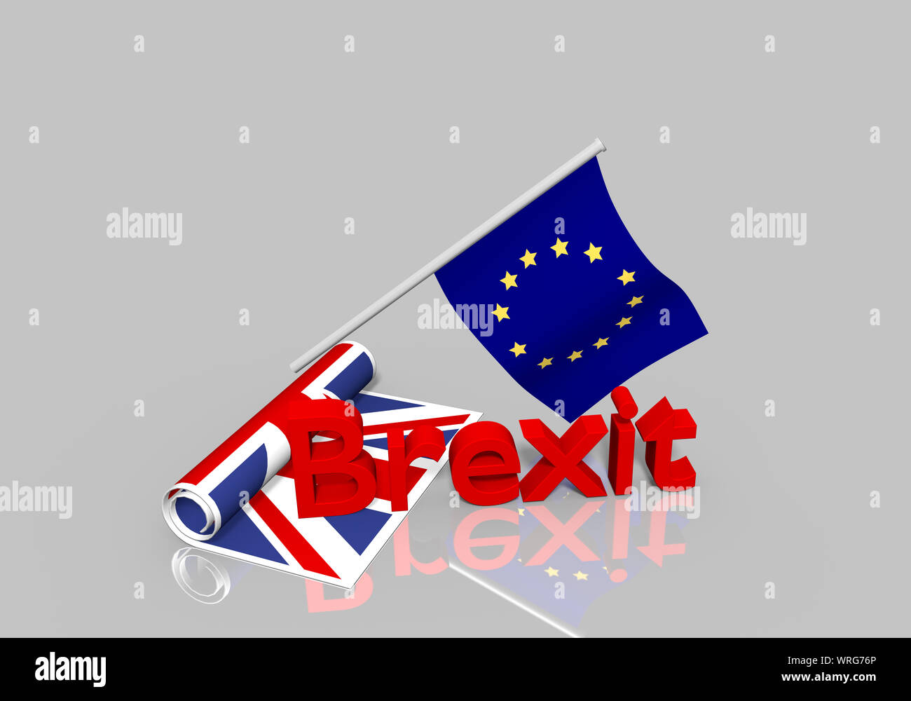 Brexit theme, rolled up UK banner with text. 3d rendering with ...