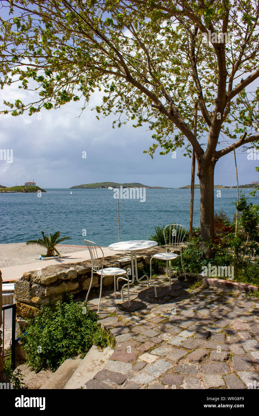 traditional table ,chairs and seascape Stock Photo - Alamy