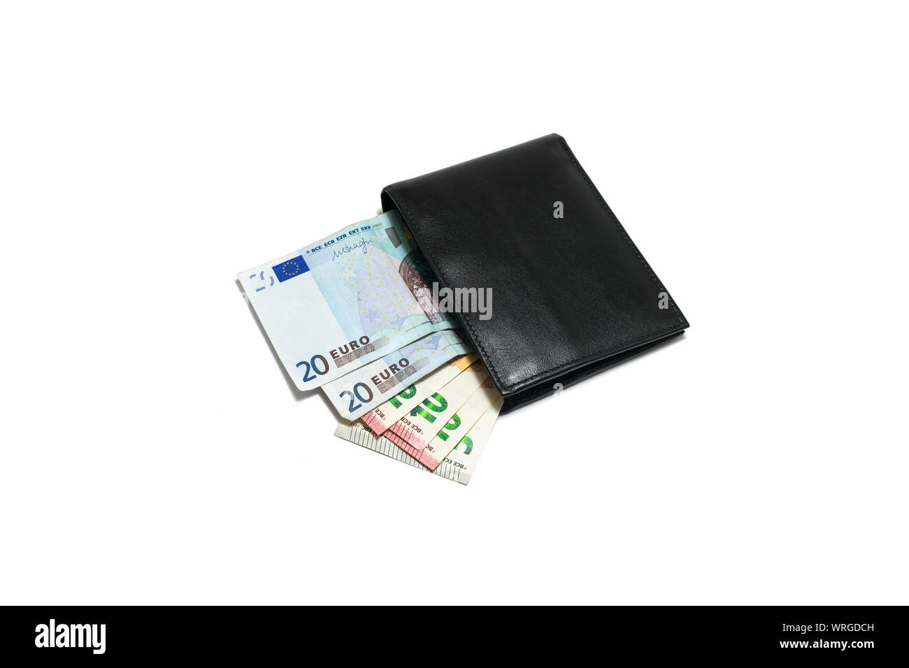 Black leather wallet with euros isolated on white background Stock ...