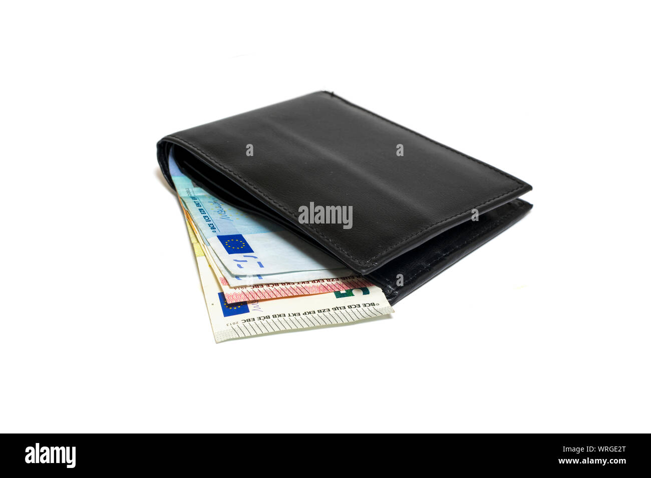 Black leather wallet with euros isolated on white background Stock ...