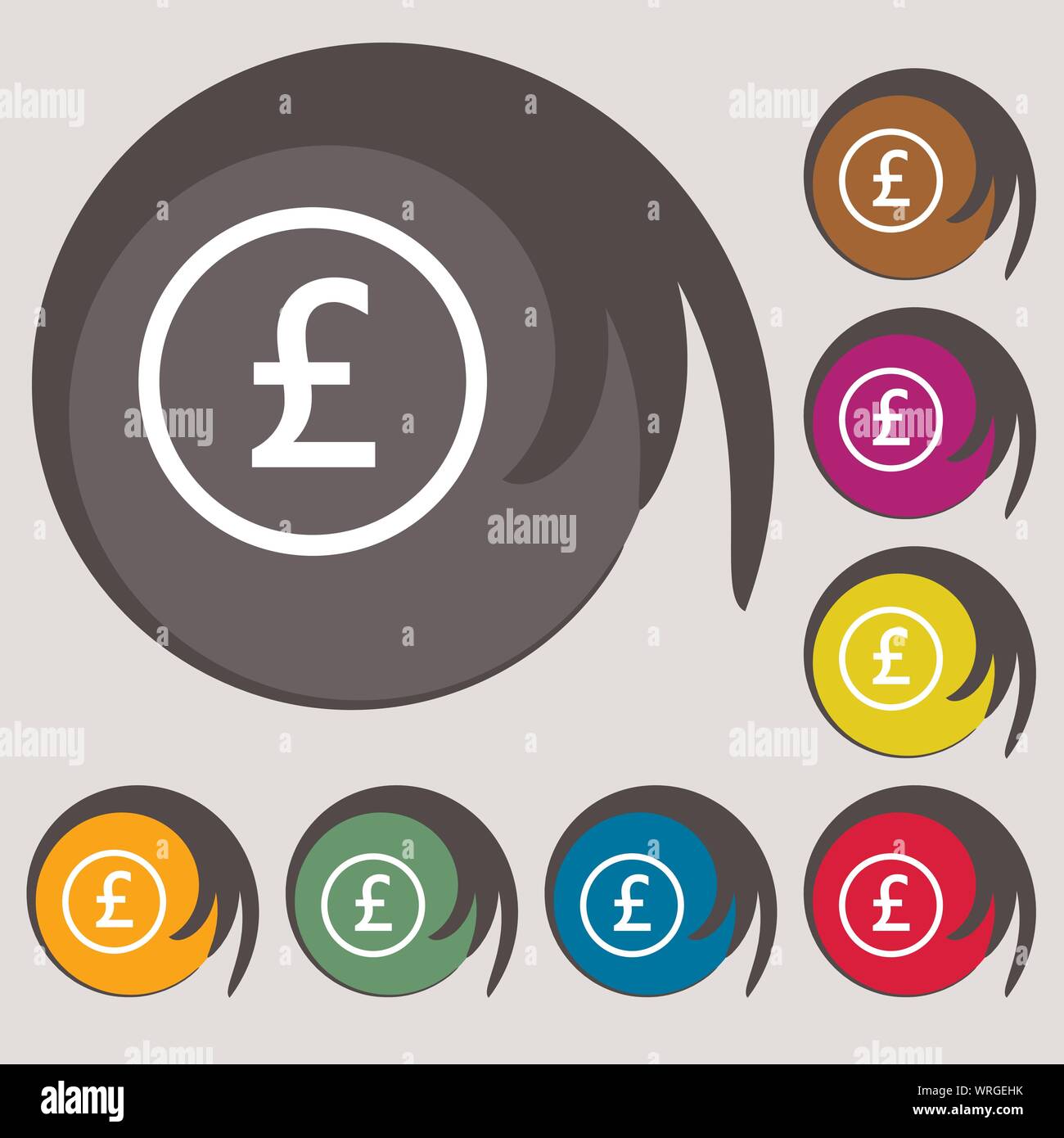 Pound sterling icon sign. Symbols on eight colored buttons. Vector ...