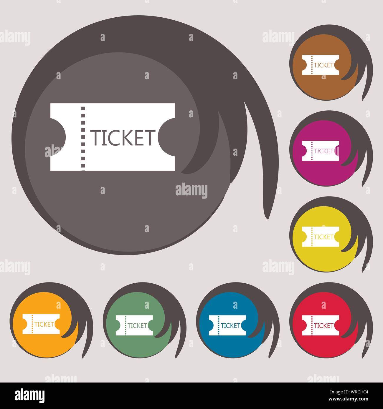 ticket icon sign. Symbols on eight colored buttons. Vector Stock Vector ...