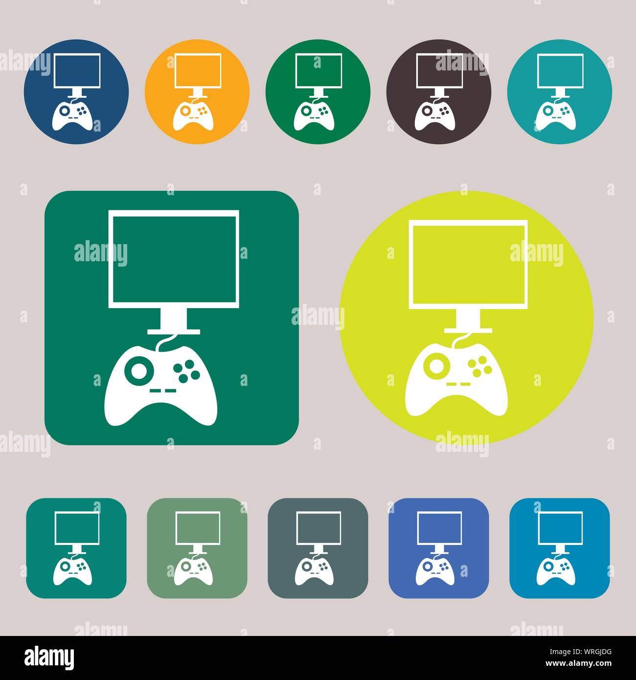 Joystick and monitor sign icon. Video game symbol. 12 colored buttons ...