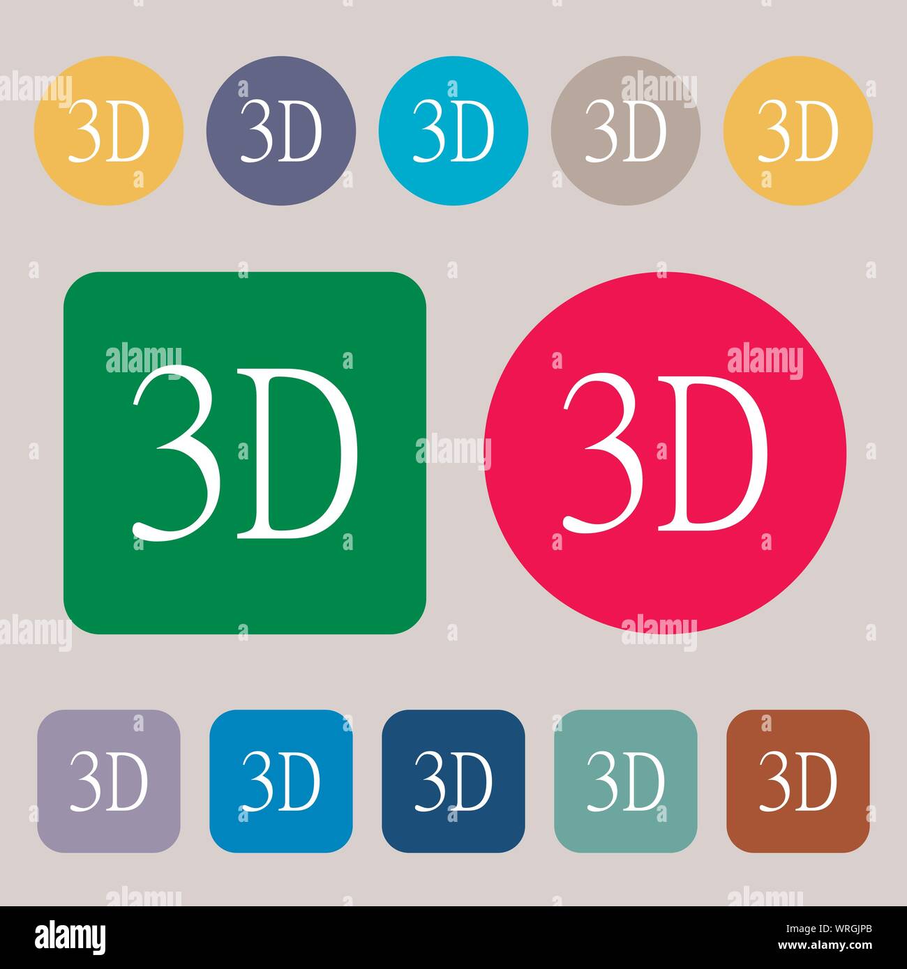 3D sign icon. 3D-New technology symbol. 12 colored buttons. Flat design ...