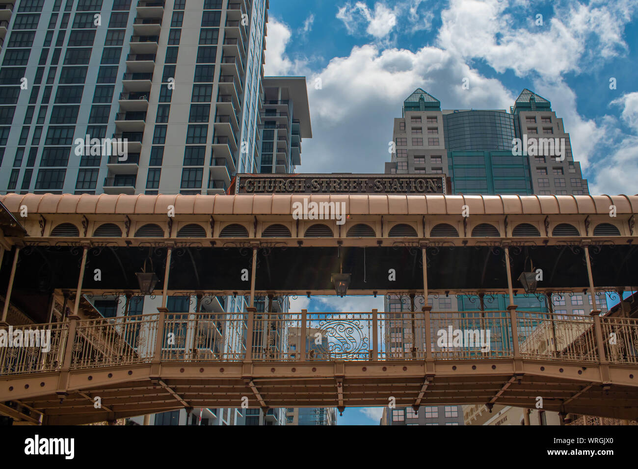 Orlando, Florida. August 17, 2019. Church Street Station bridge on ...