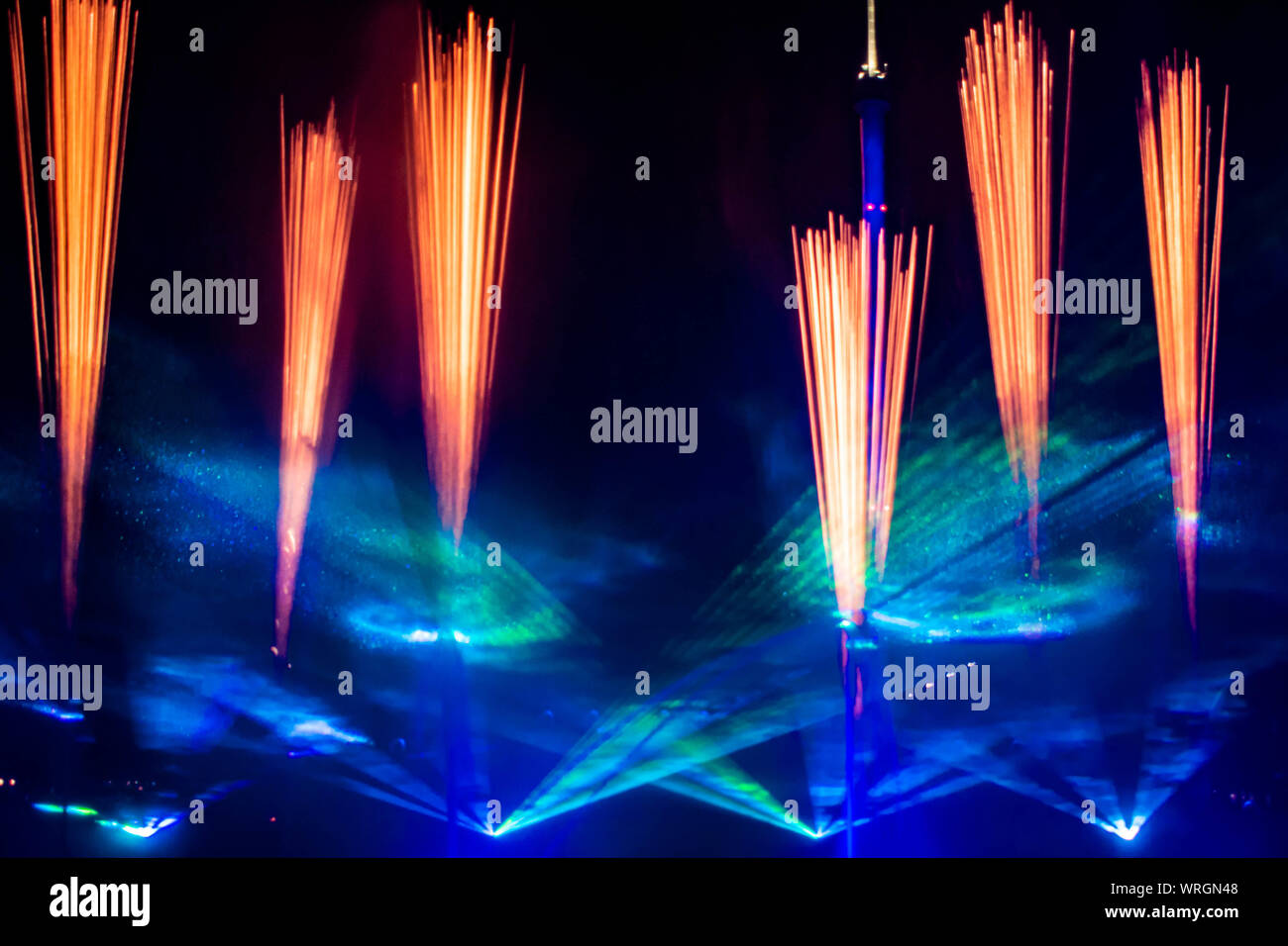 Orlando, Florida. August 23, 2019. Top view of spectacular fireworks in ...