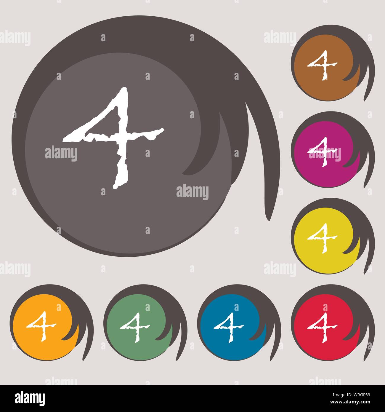 number four icon sign. Symbols on eight colored buttons. Vector Stock ...
