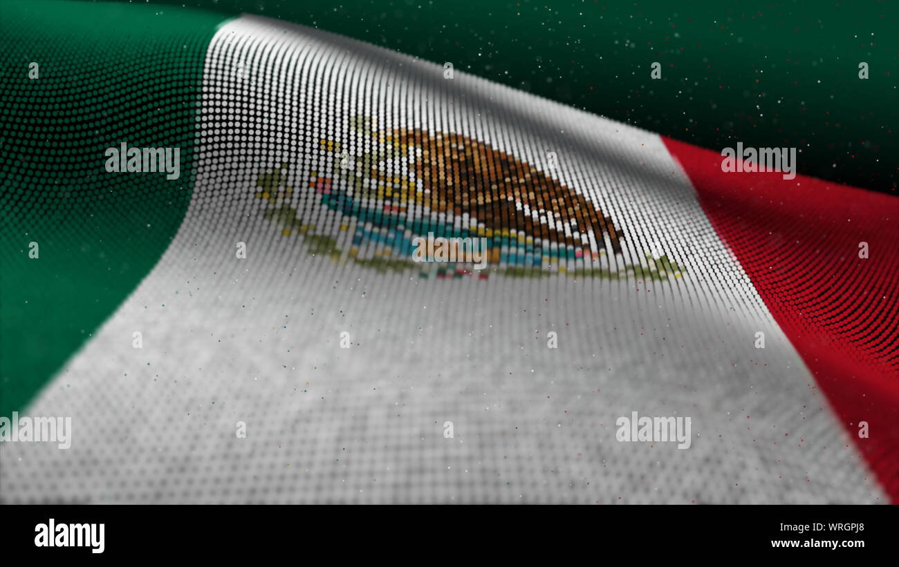 Abstract Glowing Particle Wavy surface with Mexico flag texture. 8K 3D ...