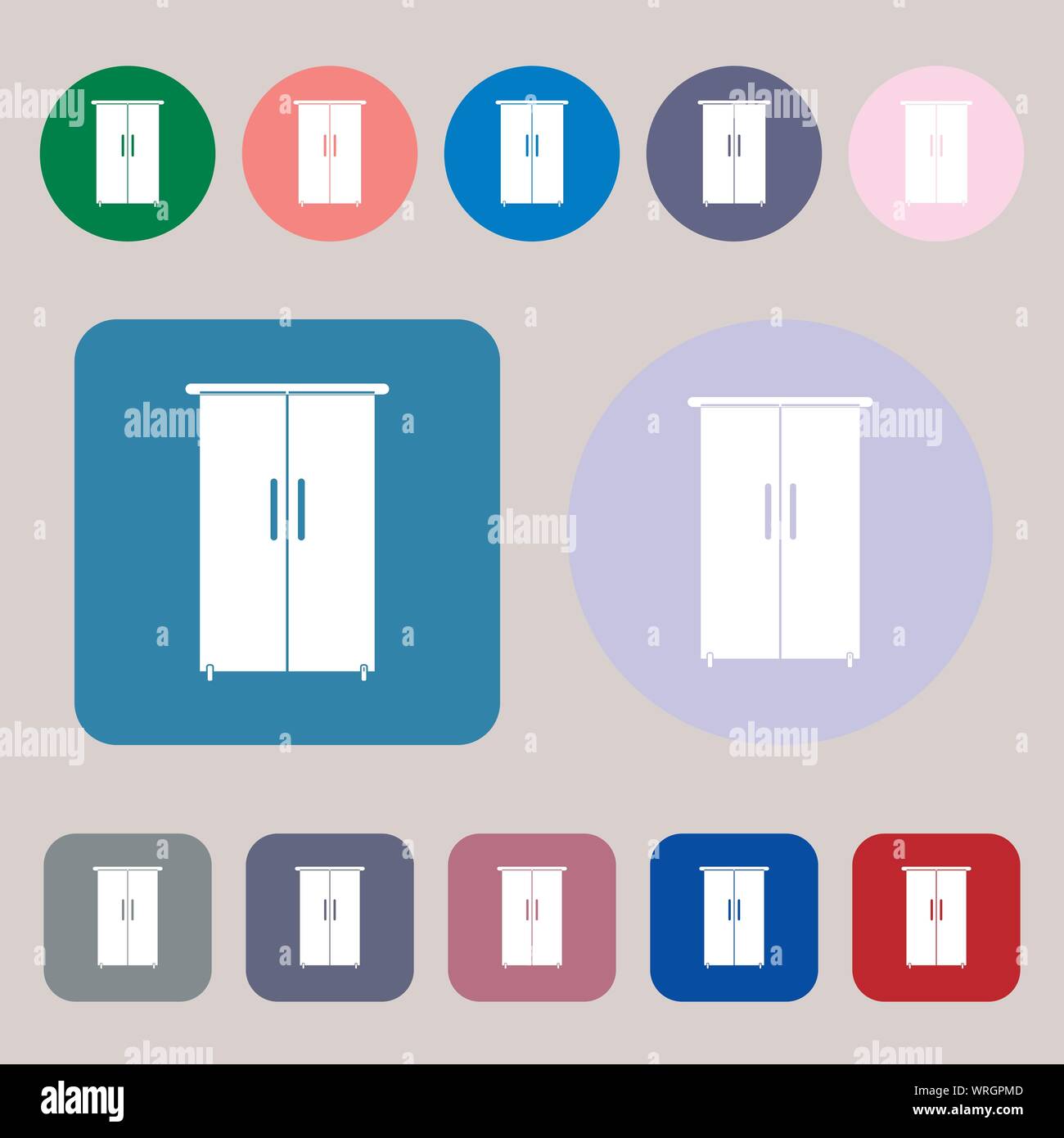 Cupboard icon sign. 12 colored buttons. Flat design. Vector Stock ...