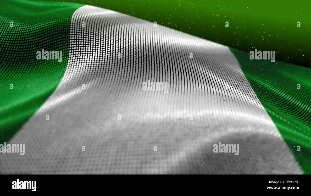 Abstract Glowing Particle Wavy surface with Nigeria Flag Nigerian flag ...