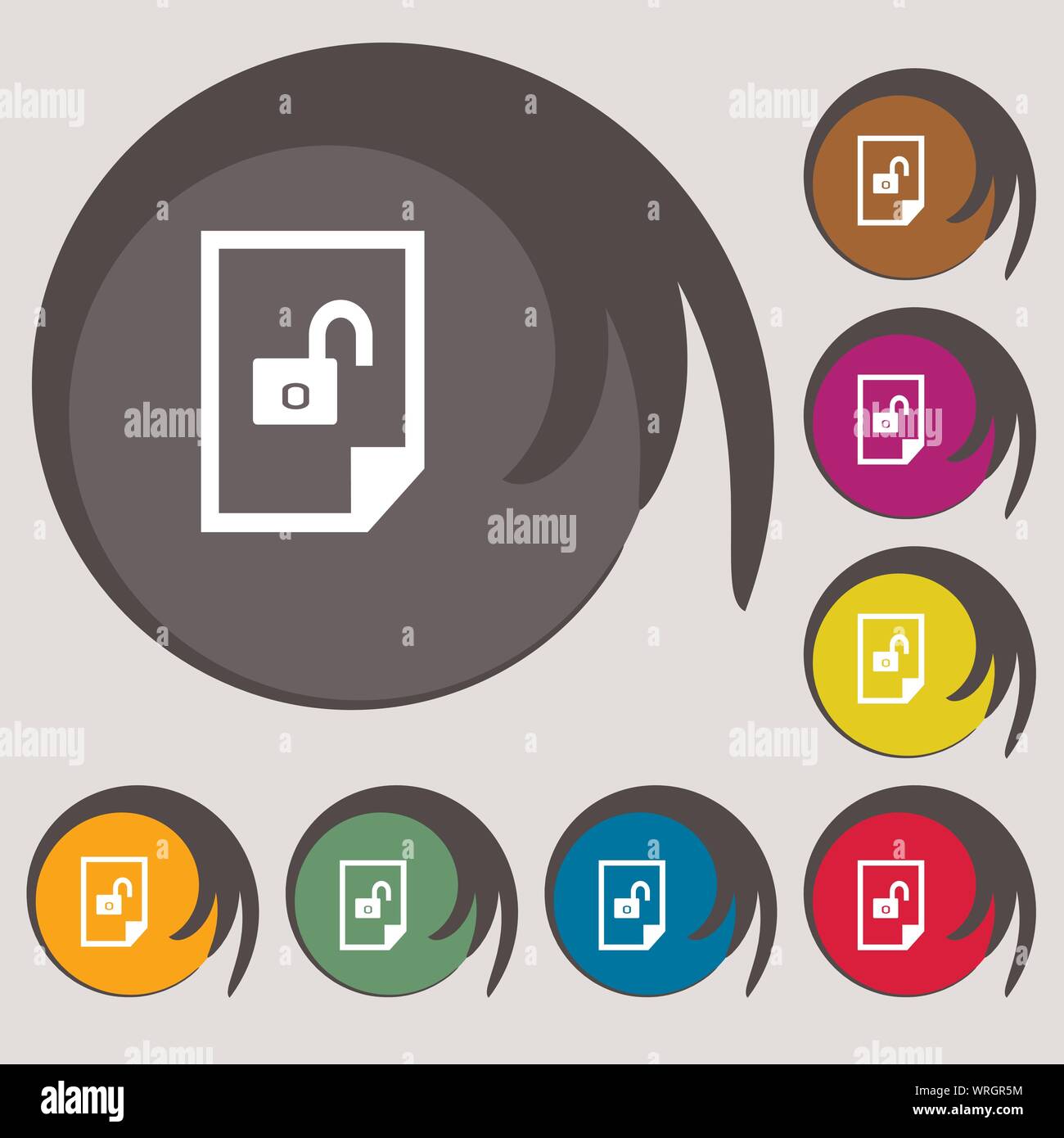 file locked icon sign. Symbols on eight colored buttons. Vector Stock ...