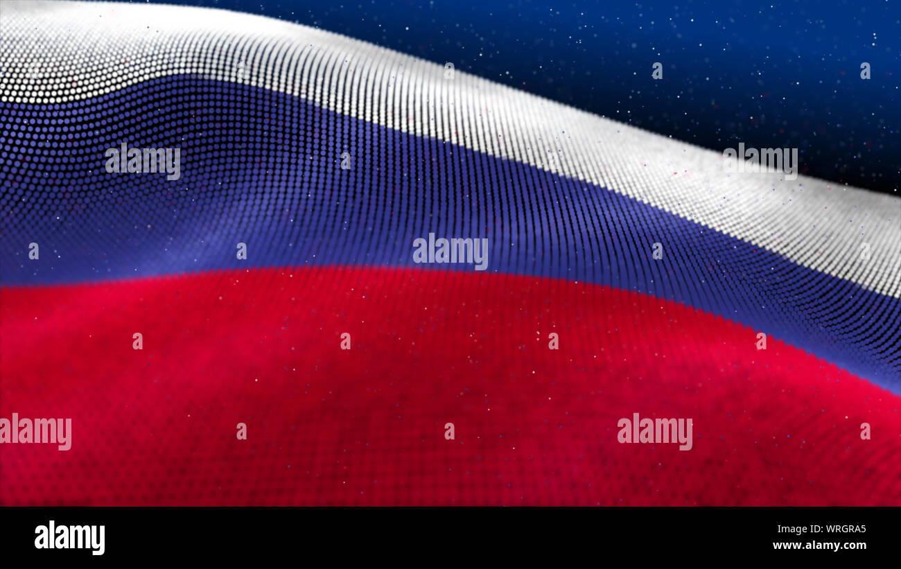 Abstract Glowing Particle Wavy surface with Russia Flag Russian flag ...