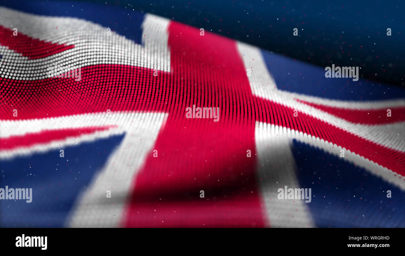 Abstract Glowing Particle Wavy surface with United Kingdom UK flag ...