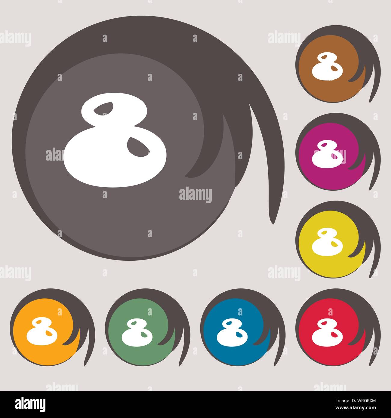 number Eight icon sign. Symbols on eight colored buttons. Vector Stock ...