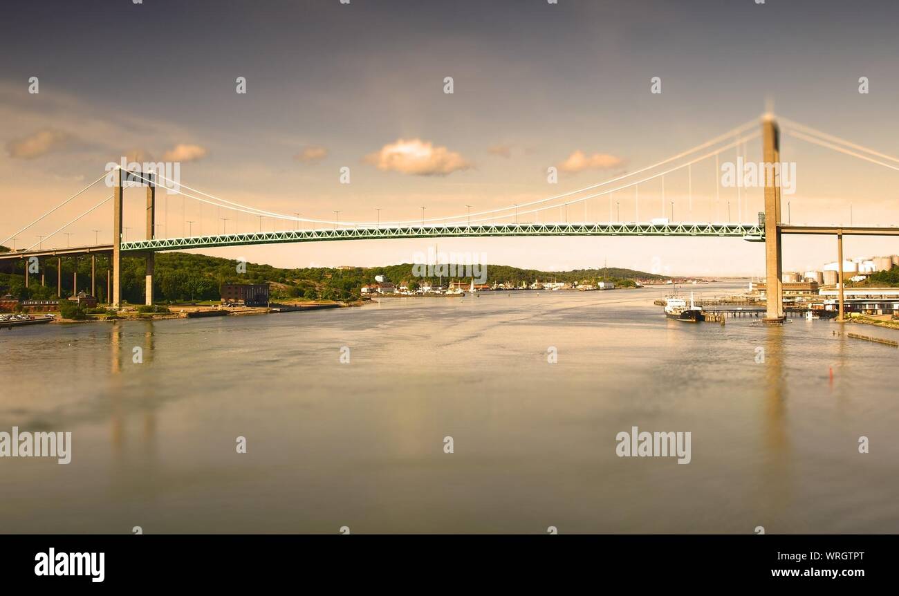 View Of Suspension Bridge Over The Sea Stock Photo - Alamy