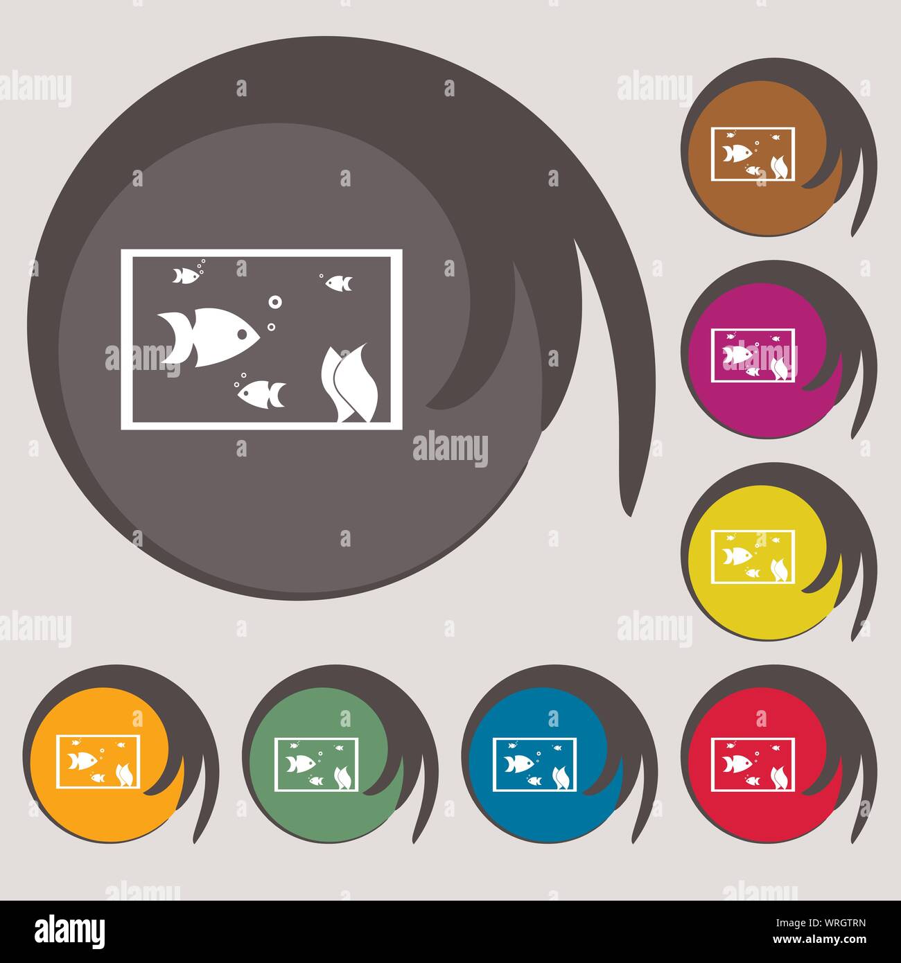 Aquarium, Fish in water icon sign. Symbols on eight colored buttons ...