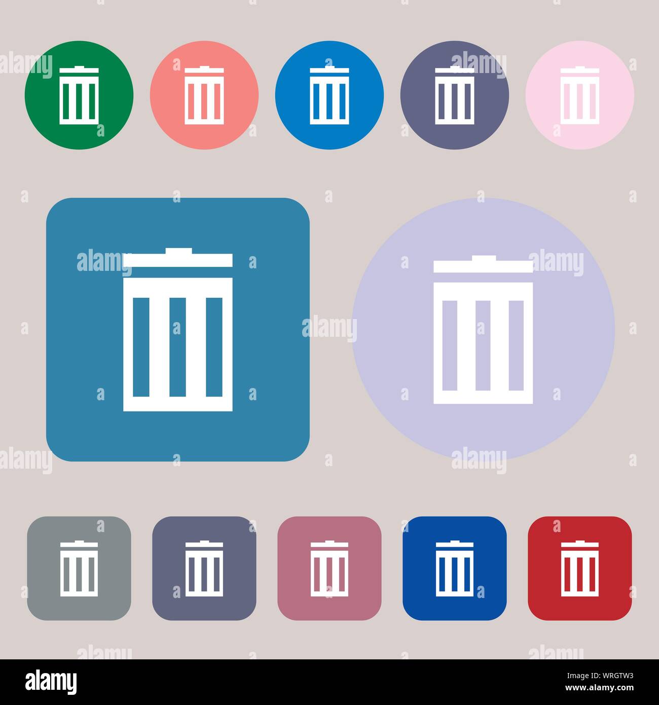Recycle bin sign icon. Symbol. 12 colored buttons. Flat design. Vector ...