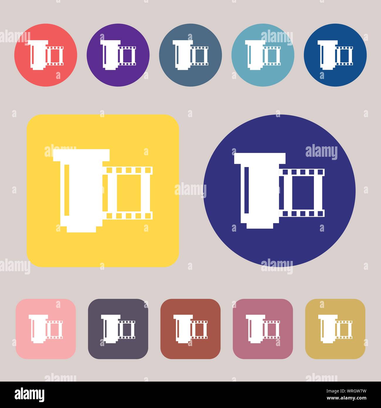 negative films icon symbol. 12 colored buttons. Flat design. Vector ...