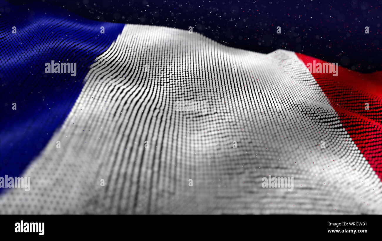 Abstract Glowing Particle Wavy surface with France Flag French flag ...