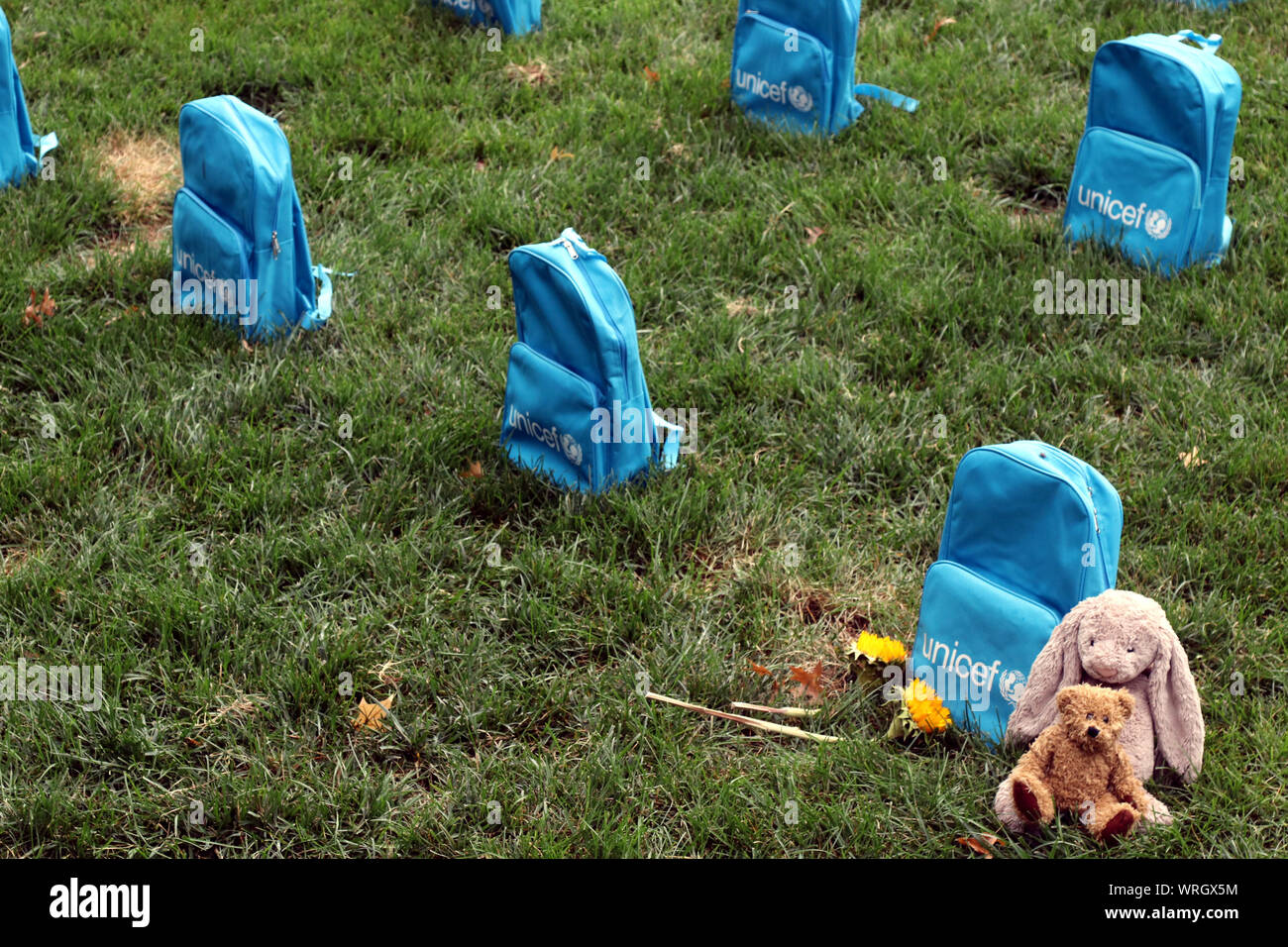 Backpack Graveyard Shines Light On Children Deaths, New York, USA Stock ... Backpack Graveyard Shines Light On Children Deaths, New York, USA Stock ...