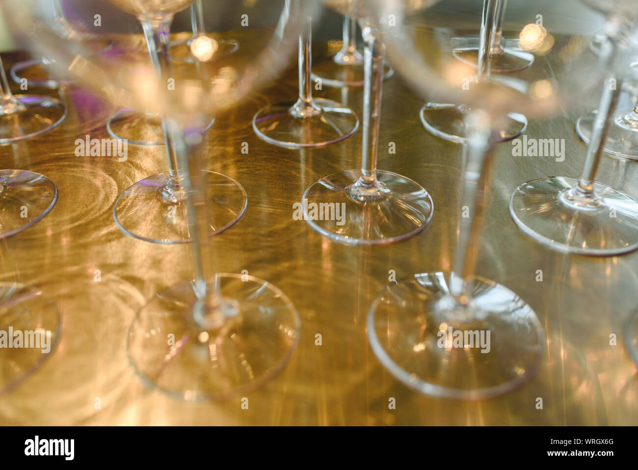 Group of empty transparent glasses ready for a party in a bar Stock ...