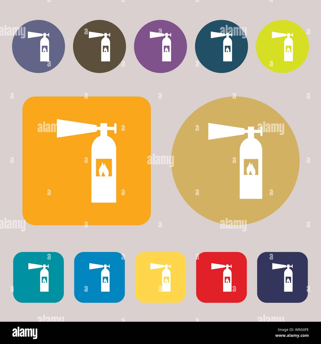 fire extinguisher icon sign. 12 colored buttons. Flat design. Vector ...