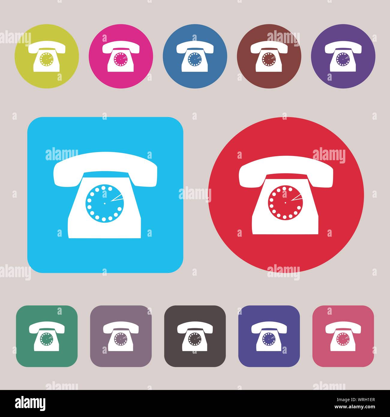 Retro telephone icon symbol. 12 colored buttons. Flat design. Vector ...