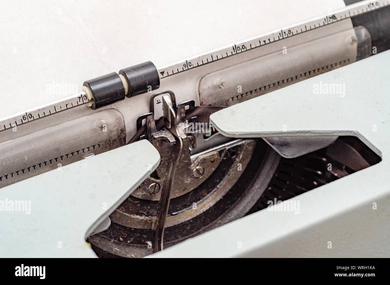 Carriage with letters in a mechanical typewriter. Letter pressed ...