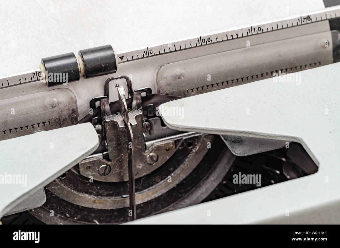 Carriage with letters in a mechanical typewriter. Letter pressed ...