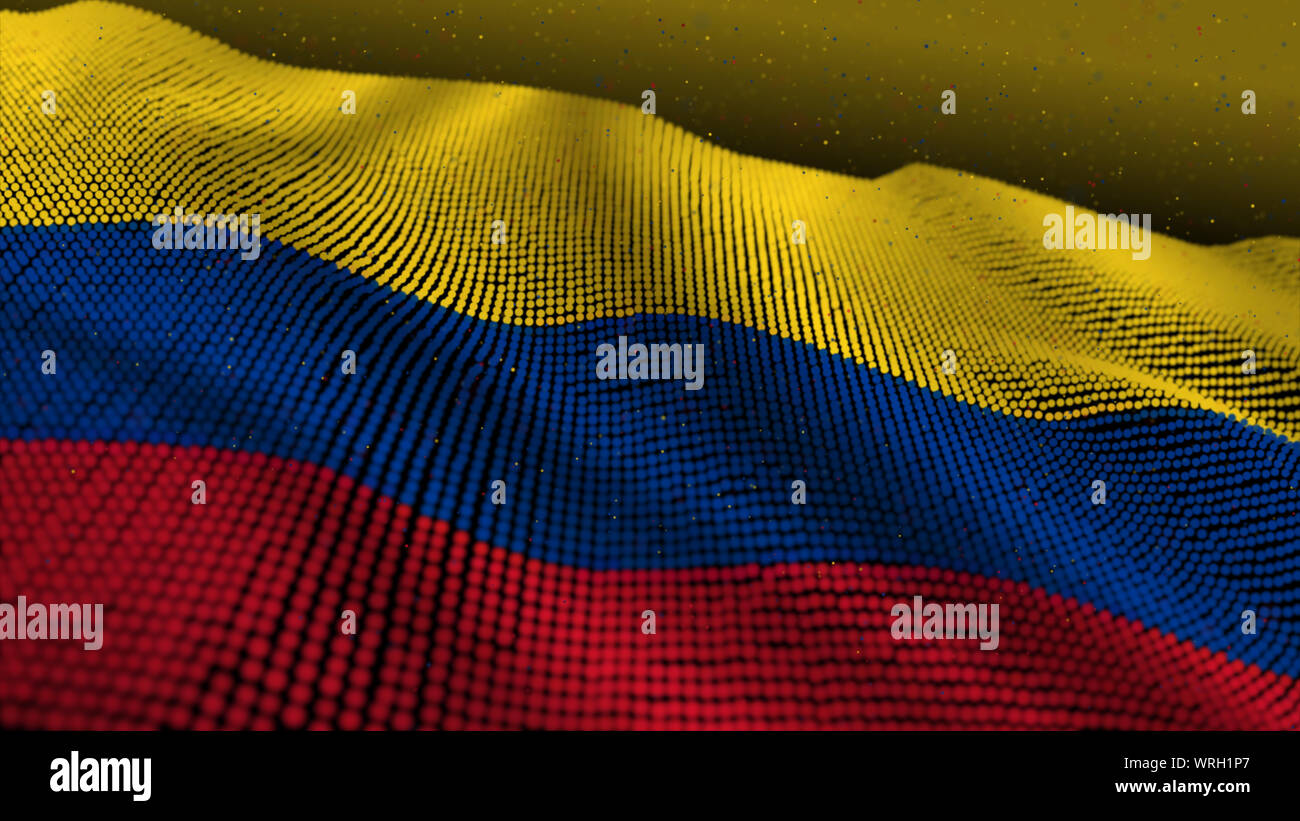 3D illustration Abstract Glowing Particle Wavy surface with Colombia ...