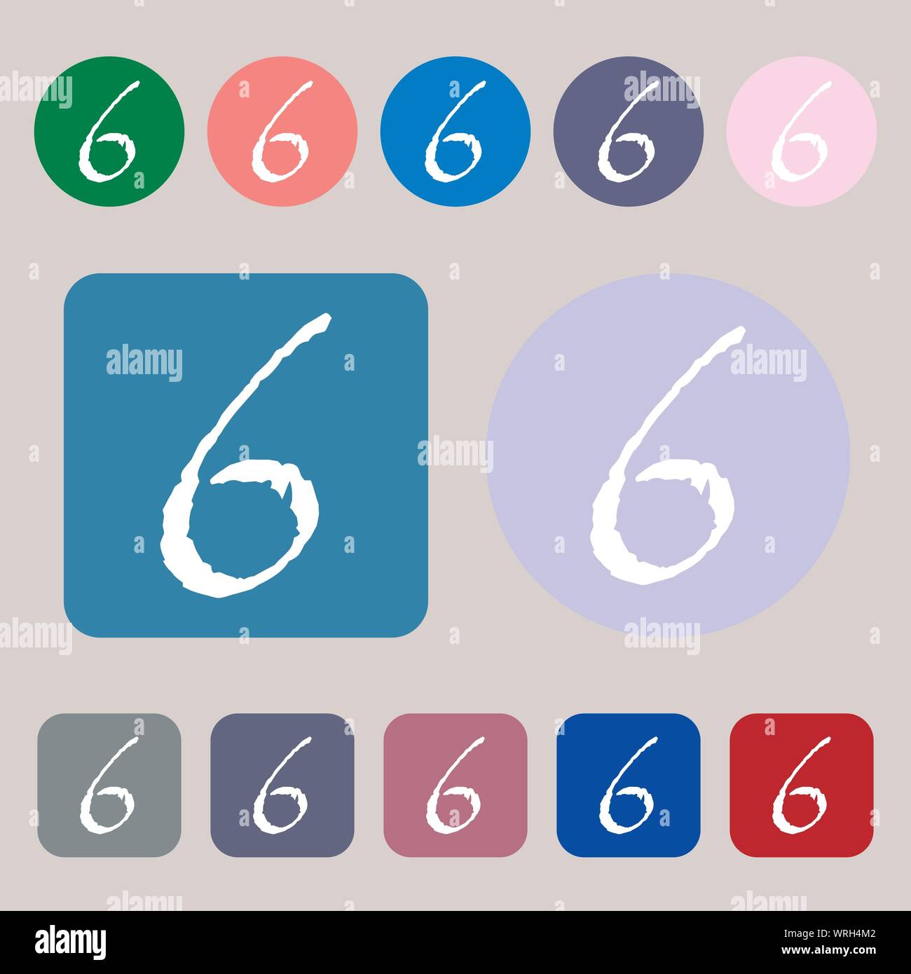 number six icon sign. 12 colored buttons. Flat design. Vector Stock ...