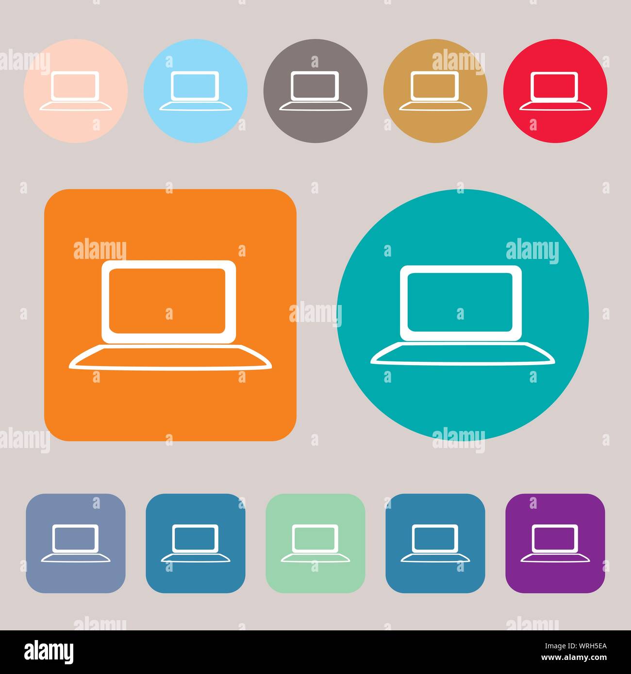 Laptop sign icon. Notebook pc with graph symbol. Monitoring. 12 colored ...