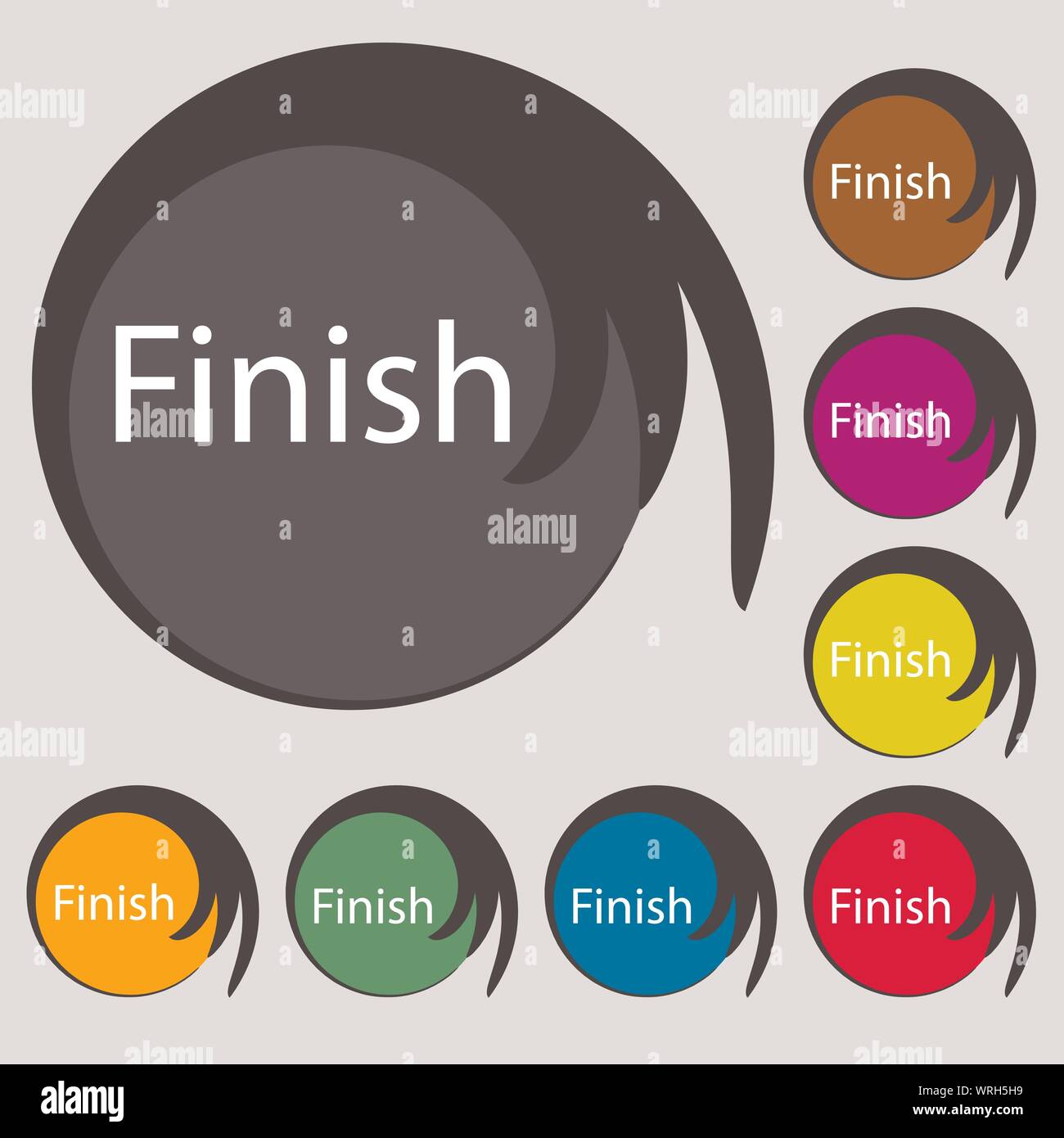 Finish sign icon. Power button. Symbols on eight colored buttons ...