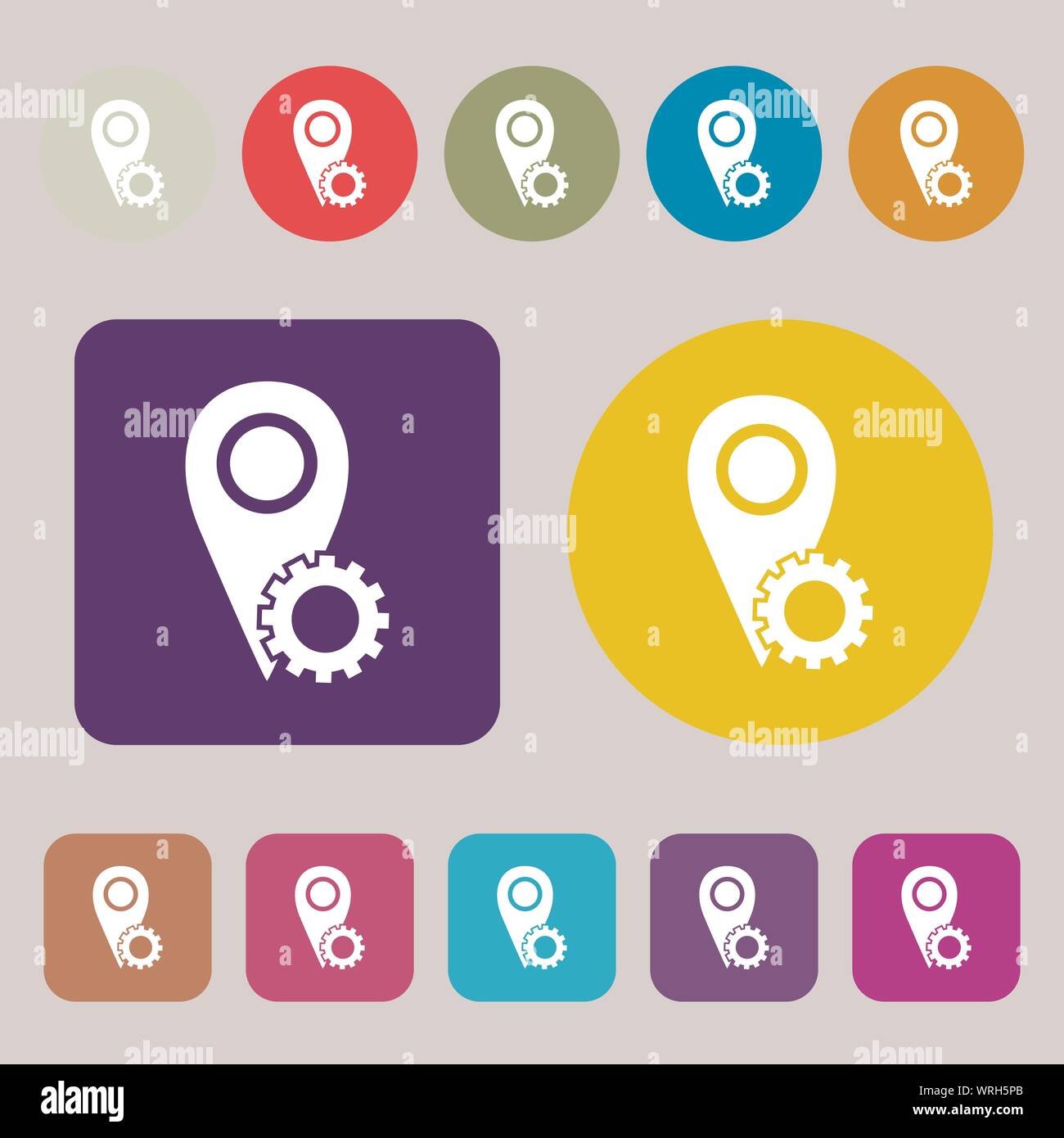 Map pointer setting icon sign. 12 colored buttons. Flat design. Vector ...