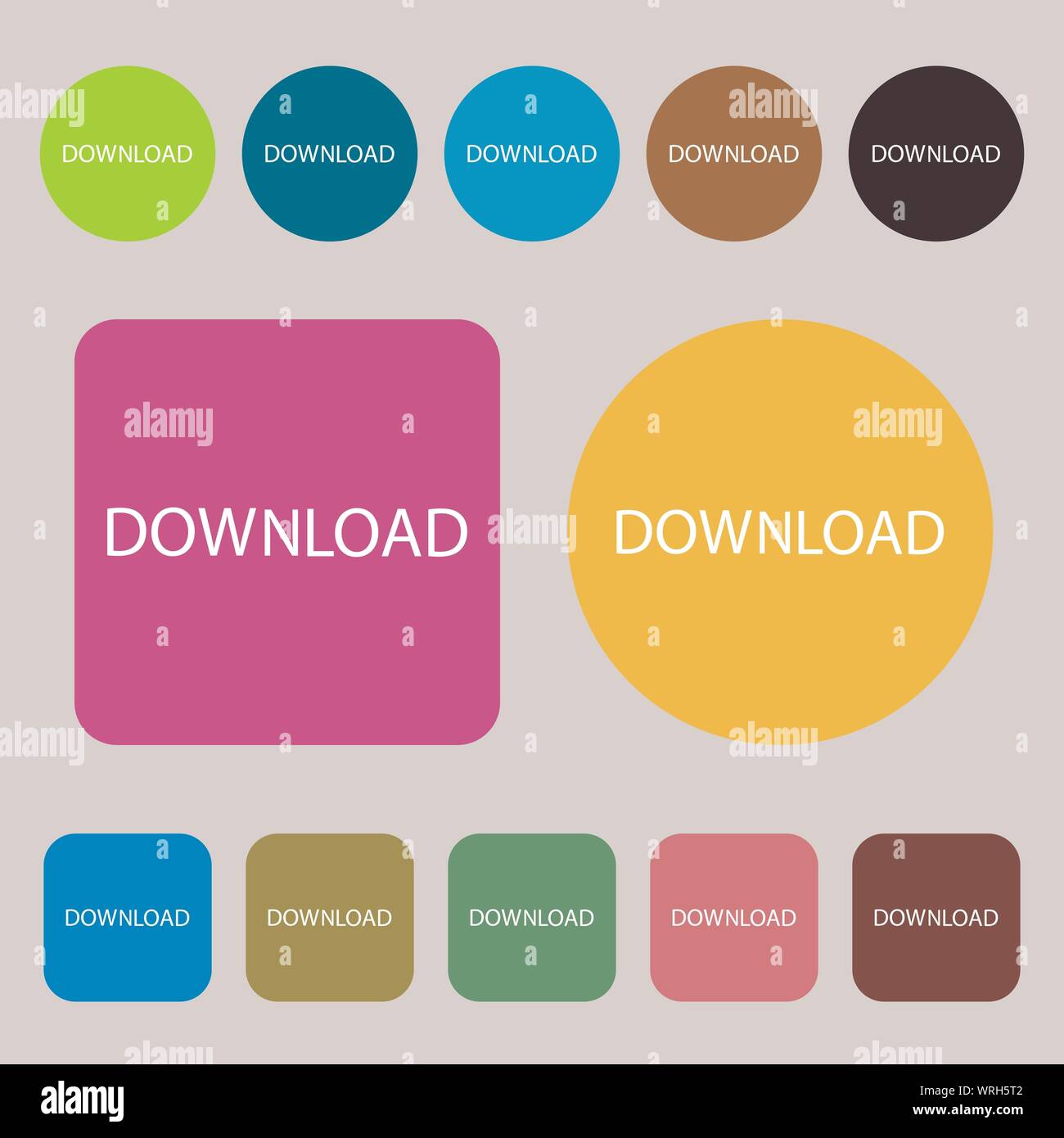 Download icon. Upload button. Load symbol. 12 colored buttons. Flat ...