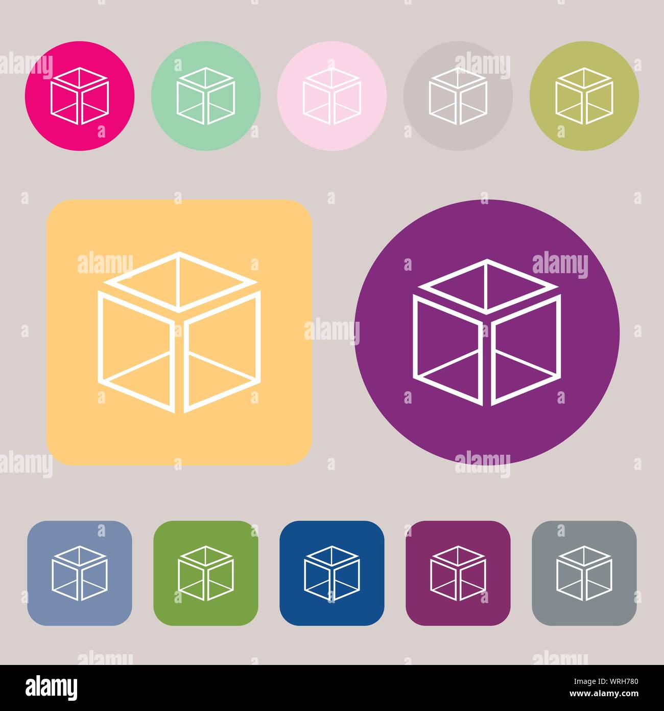 3d cube icon sign. 12 colored buttons. Flat design. Vector Stock Vector ...