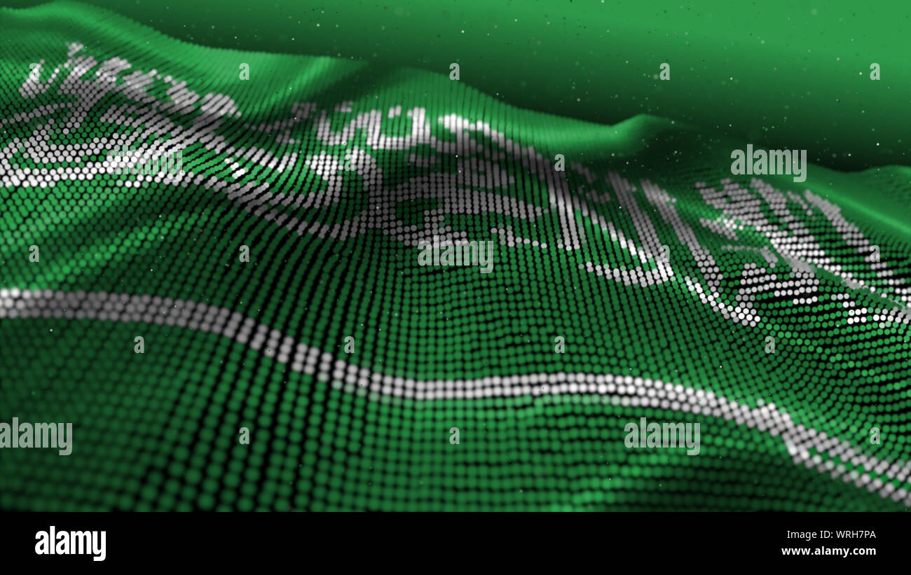3D illustration Abstract Glowing Particle Wavy surface with Saudi ...