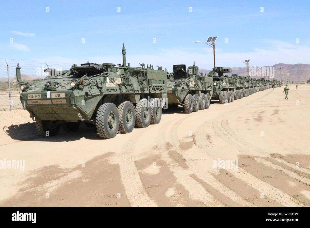 2-2 Stryker Brigade Combat Team stages their Strykers for movement to ...