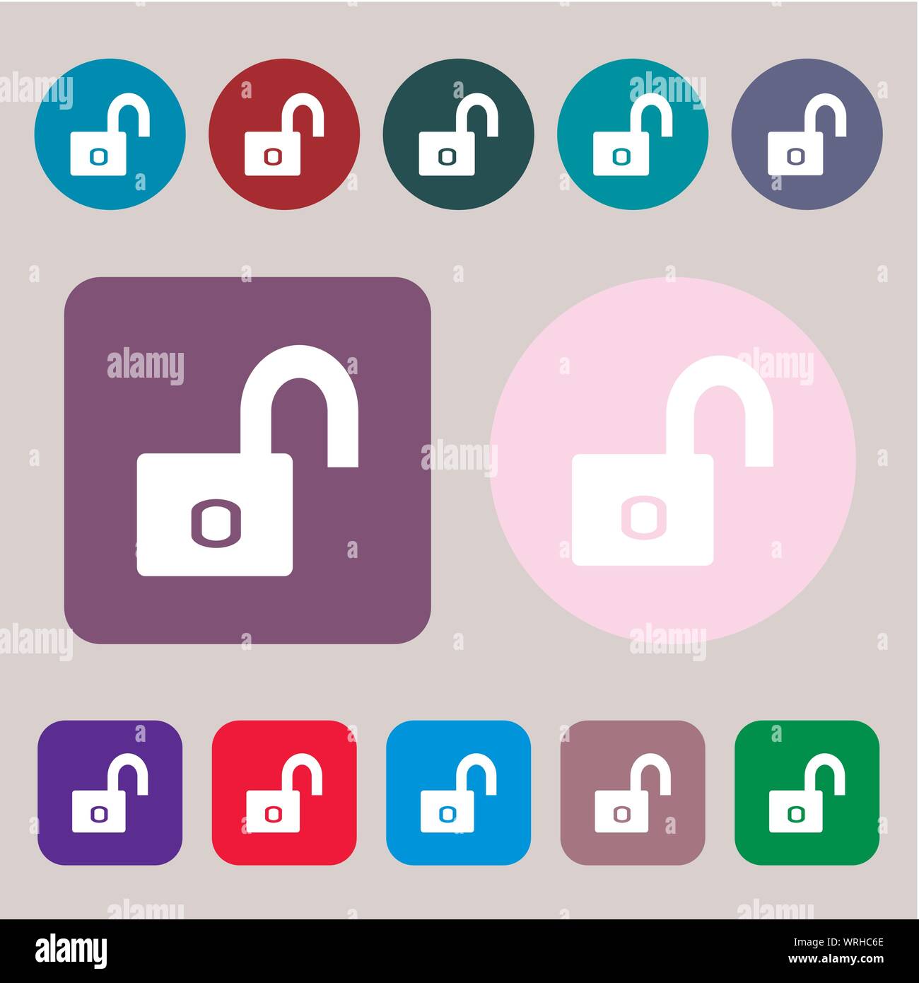 Lock sign icon. Locker symbol. 12 colored buttons. Flat design. Vector ...