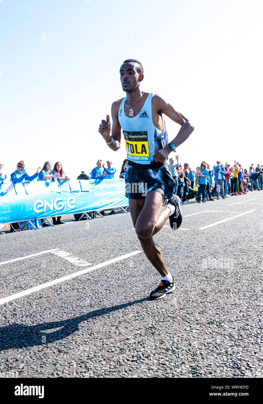 Mens elite runner Tamarit Tola competing in the 2019 Great North Run ...