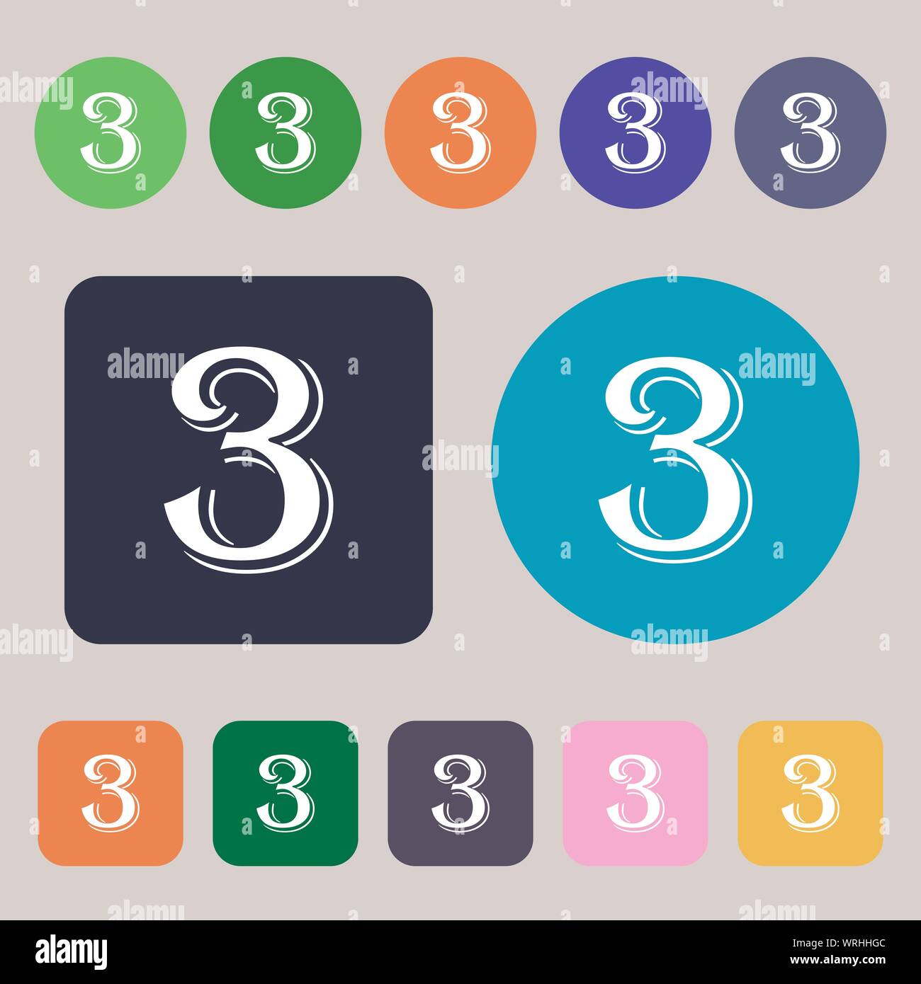 Third place award sign. Winner symbol. Step three. 12 colored buttons ...