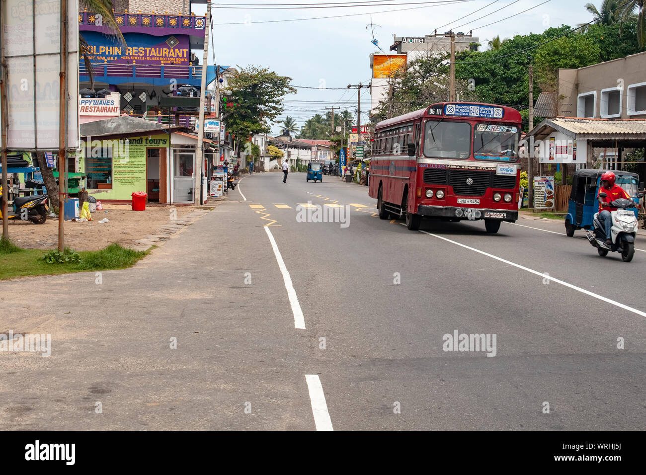 Galle, Sri Lanka - Dec 05, 2018. Local bus running on street in Galle ...